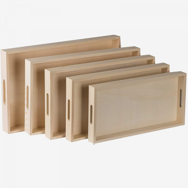 Rectangular Shape Wood Trays for Crafts with Cut Out Handles