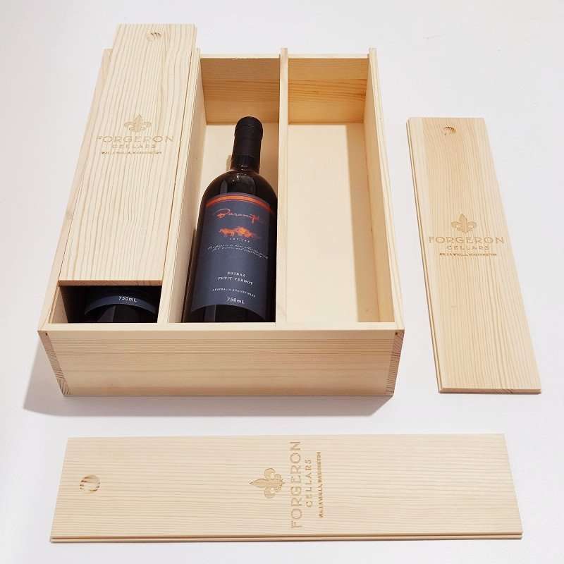Three Bottle Sliding Lid Wooden Wine Boxes