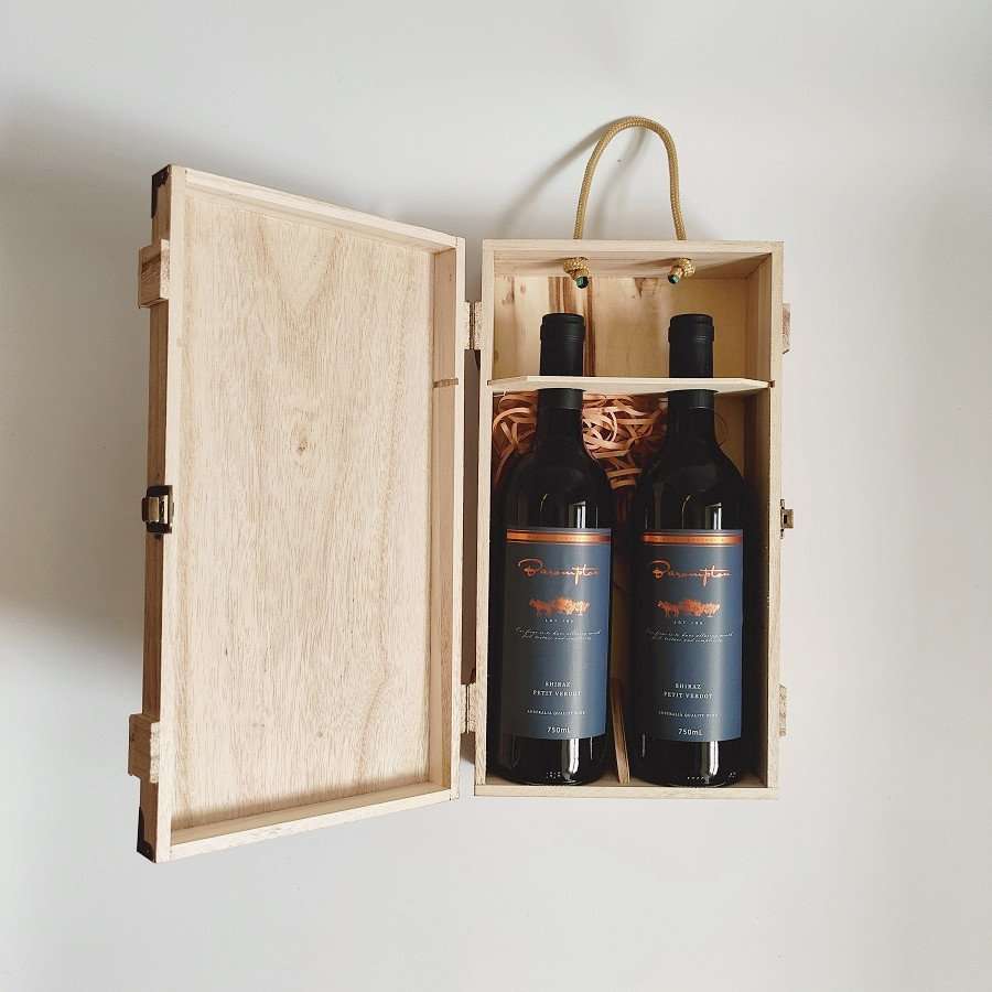 Two Bottle Retro Vintage Hinged Wooden Wine Boxes