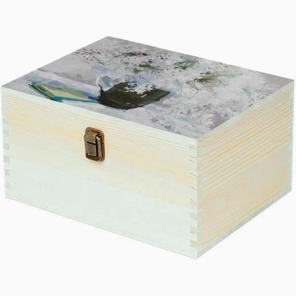 Large Rectangle Unfinished Pine Wood Box with Hinged Lid and Front Clasp