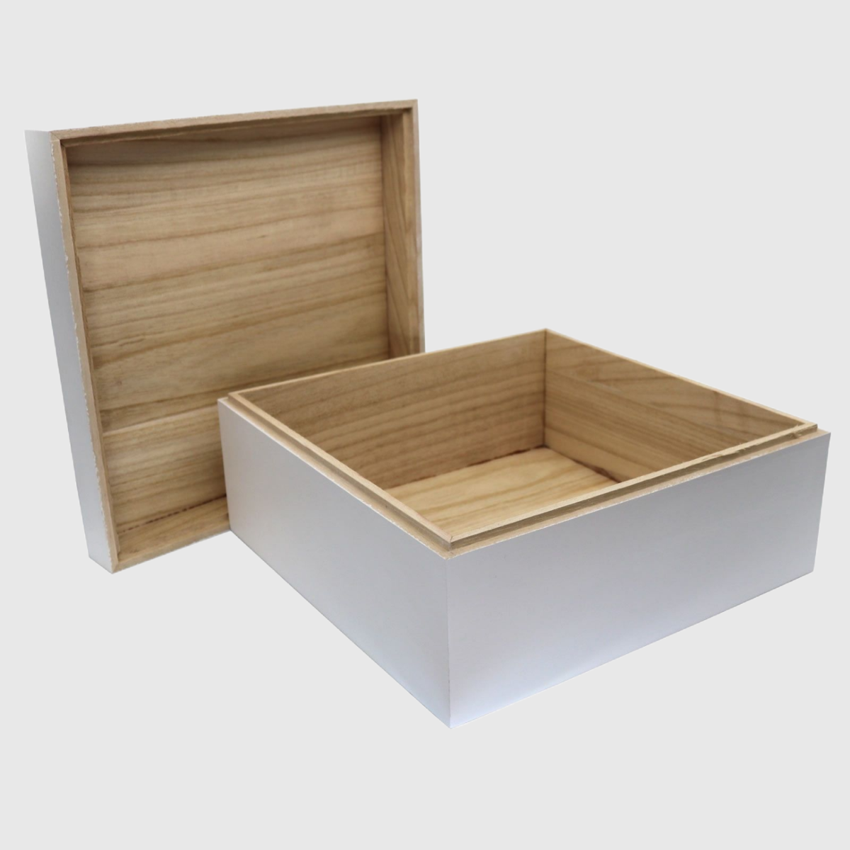 Square Box with Lift-off Lid - Rustic White Paint Finish